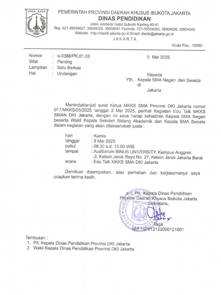 Undangan Edu Talk MKKS SMA DKI Jakarta | PDF