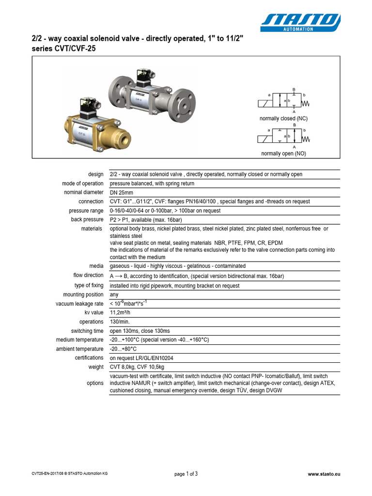 22-Way-Coaxial Solenoid Valves Series CVT... CVF... - 160385 - 5 - CVF25 - EN - V2 | PDF | Valve ...