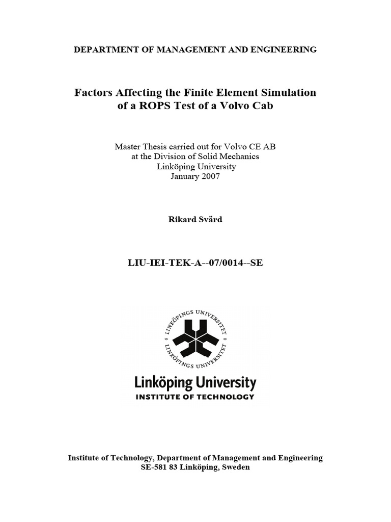 Factors Affecting The Finite Element Sim ROPS | PDF | Deformation (Engineering) | Strength Of ...