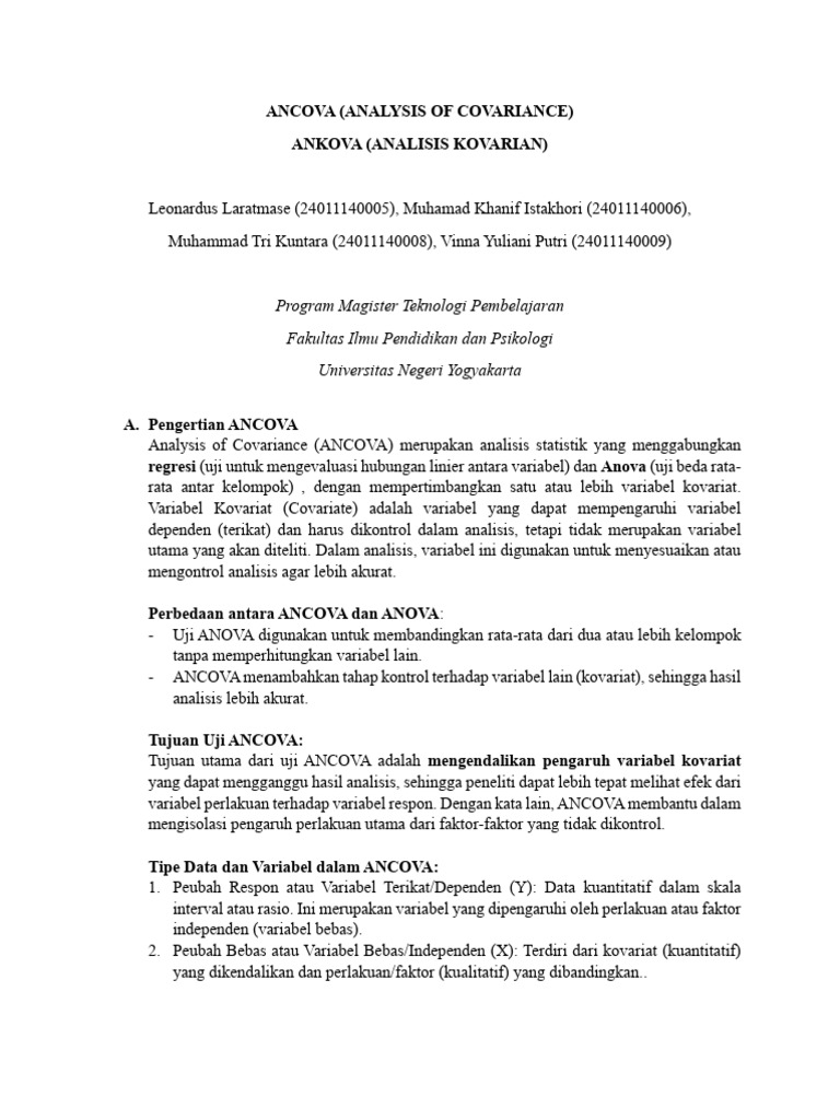 ANCOVA Kelompok 1 (FIX) | PDF