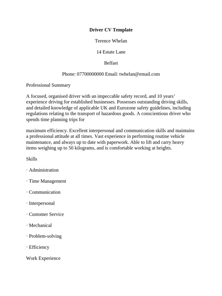 Driver CV Template for Professionals | PDF