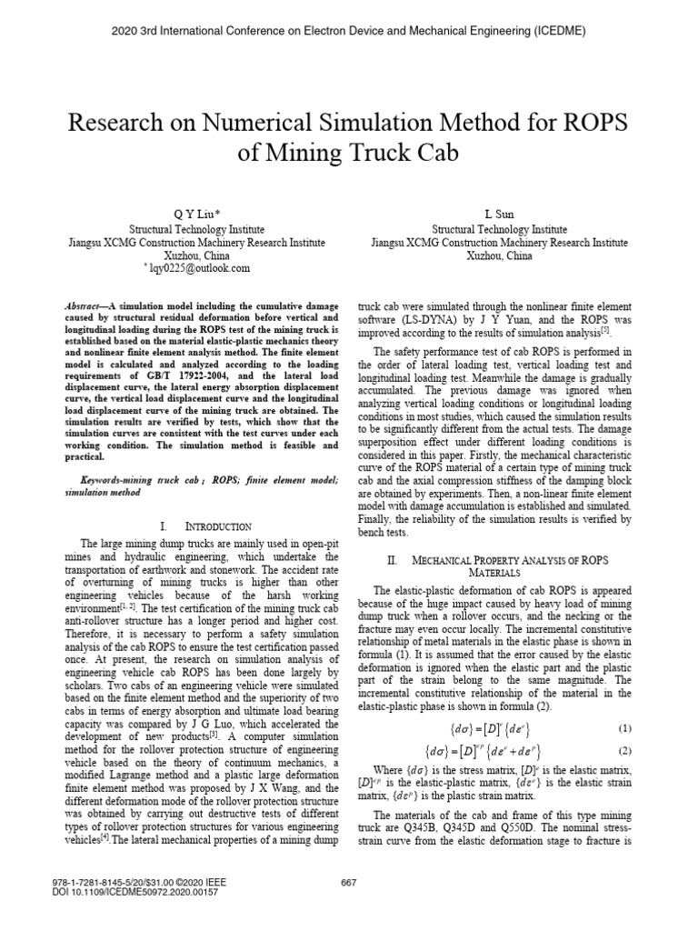 Research On Numerical Simulation Method For ROPS of Mining Truck Cab ...