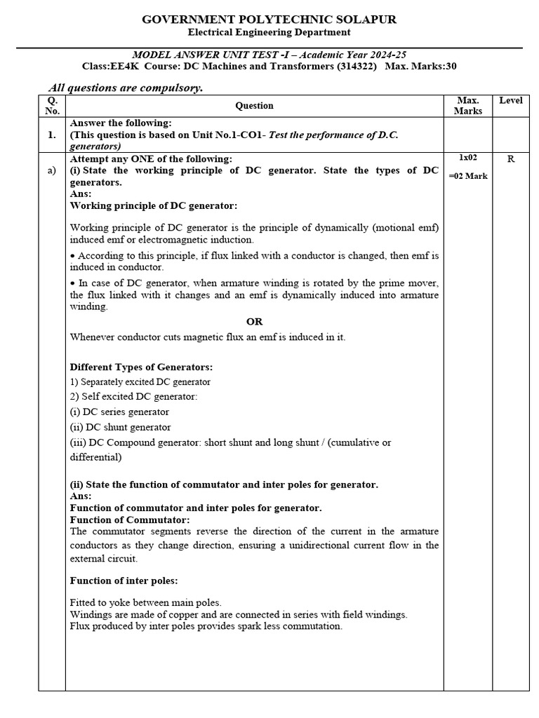 Model Answer - Cne - Ut1 - 24-25 | PDF | Electric Motor | Electromagnetic Induction