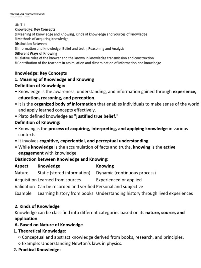 Knowledge and Curriculum | PDF | Knowledge | Truth