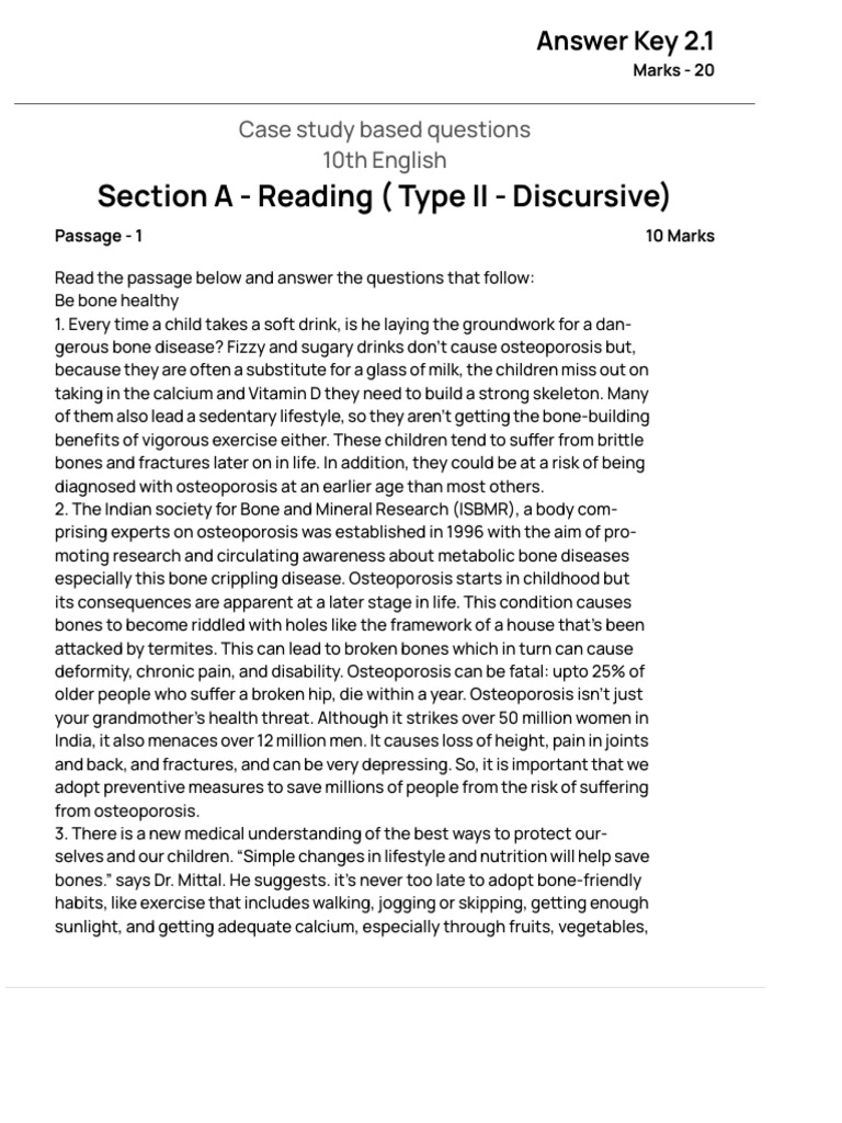 Discursive Passage answer key 10th | PDF | Allergy | Osteoporosis