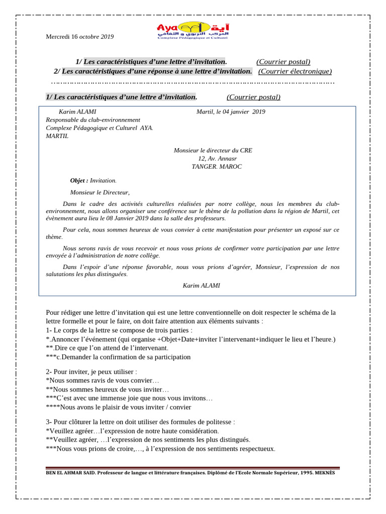 3 ACSC La Lettre D'invitation (Les Étapes de Sa Rédaction) | PDF