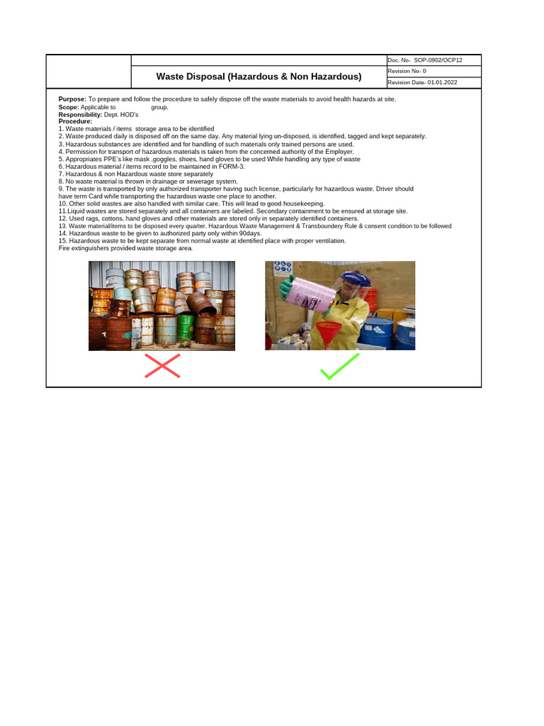 Hazardous & Non-Hazardous Waste Disposal SOP | PDF