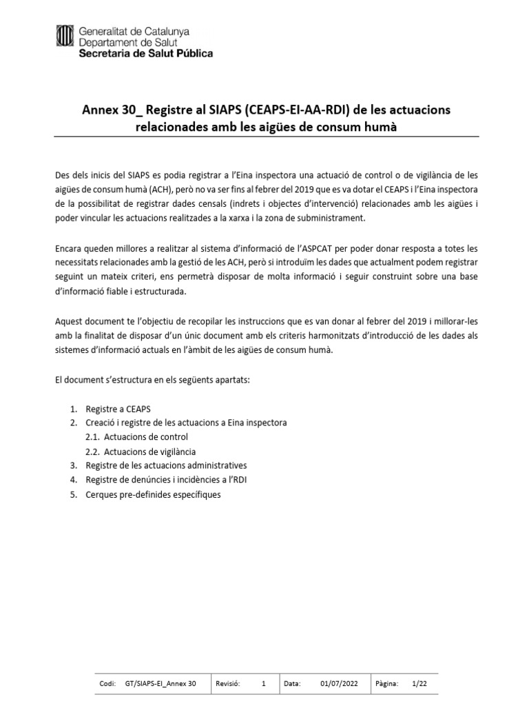 Annex 30 - Actuacions de Vigilància I Control Aigües de Consum Humà ...