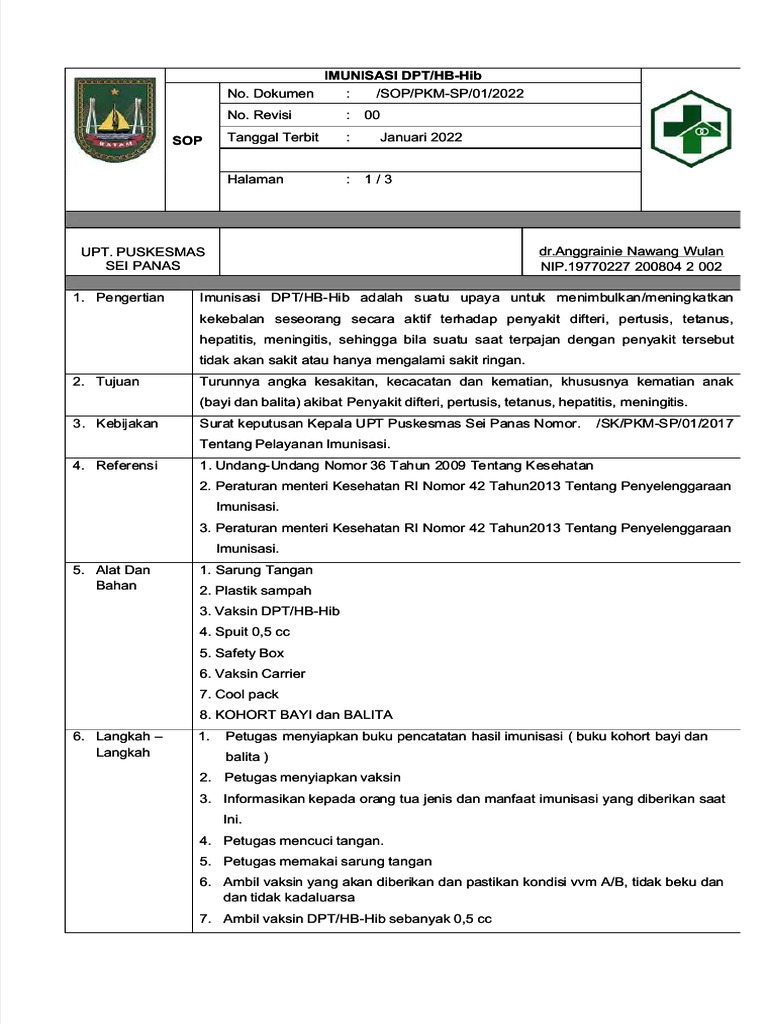 PDF Sop Imunisasi DPT 2022 - Compress | PDF