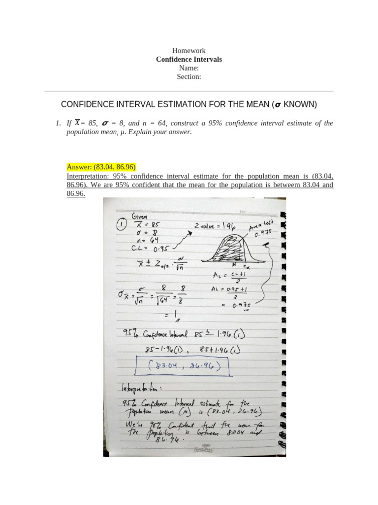 Homework 3 Confidence Interval | PDF | Confidence Interval | Mean