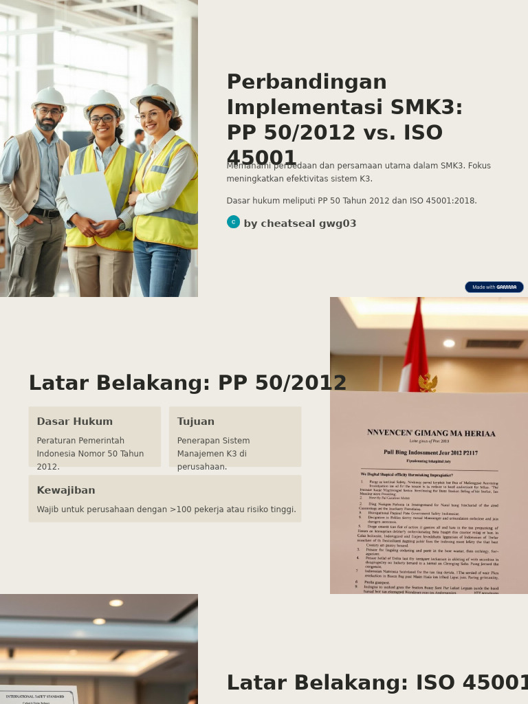 Perbandingan SMK3: PP 50/2012 vs ISO 45001 | PDF