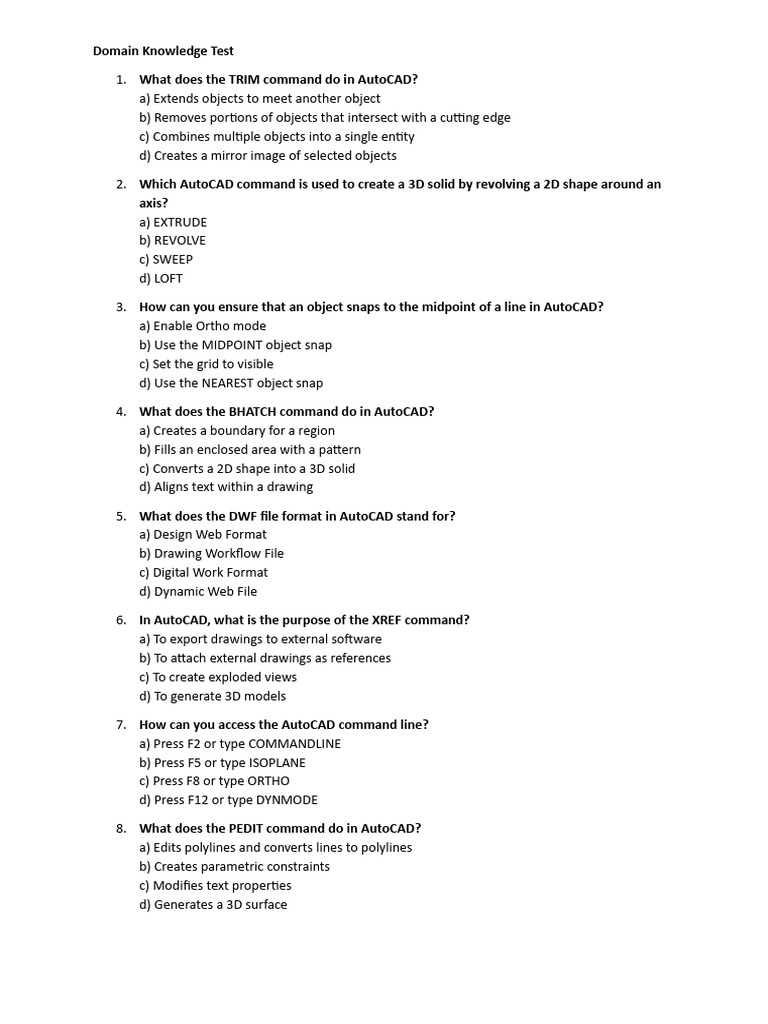 AutoCAD and SolidWorks Command Quiz | PDF