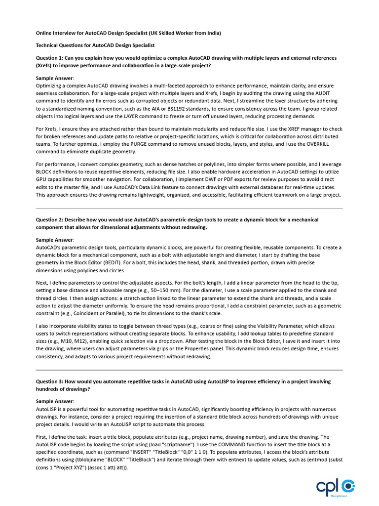 003 - Interview Questions and Answes - AutoCAD Design Specialist | PDF ...