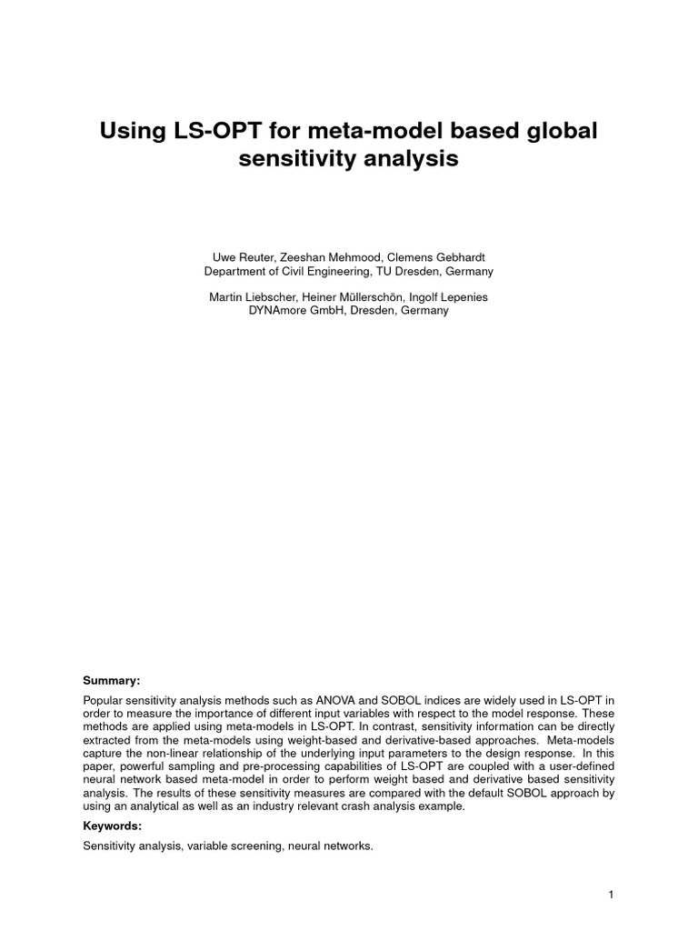 Using LS OPT For Meta Model Based Global | PDF | Sensitivity Analysis | Applied Mathematics