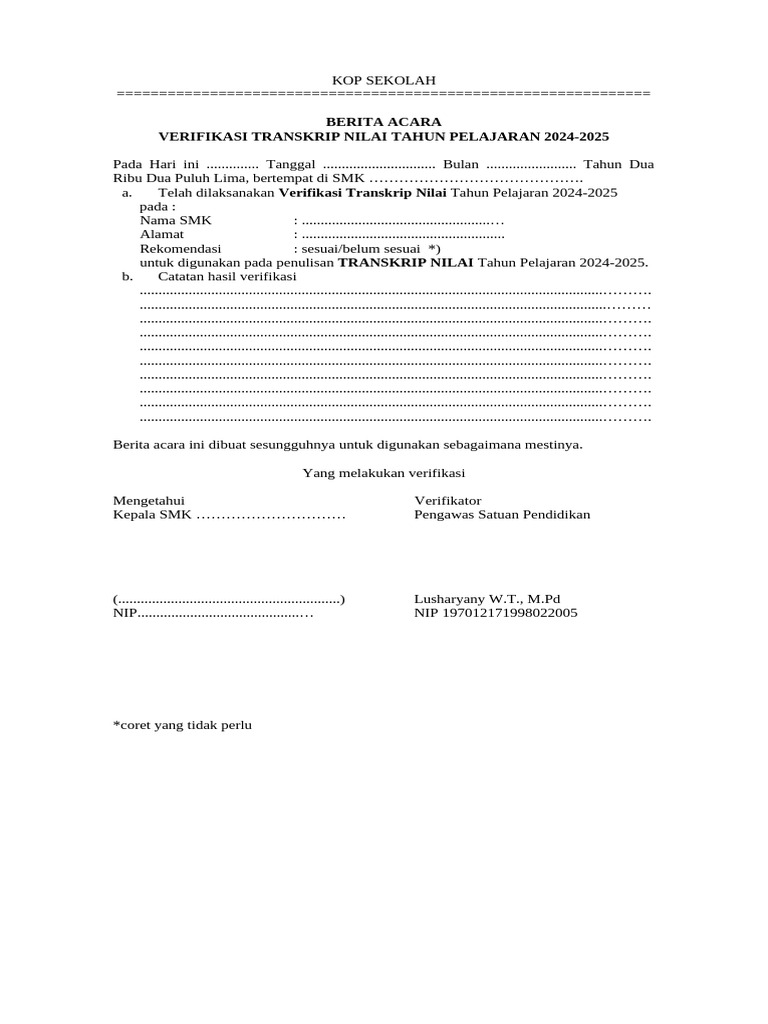 Ba - Verifikasi - Transkrip Nilai - 2025 | PDF