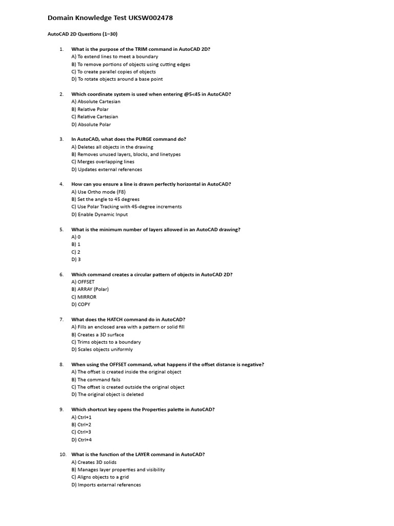 AutoCAD Commands and Functions Quiz | PDF | Geometry | Mathematical Physics