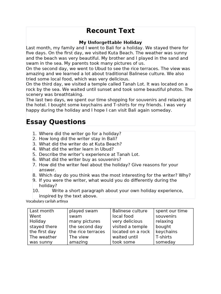 Recount Text Kls 8 | PDF