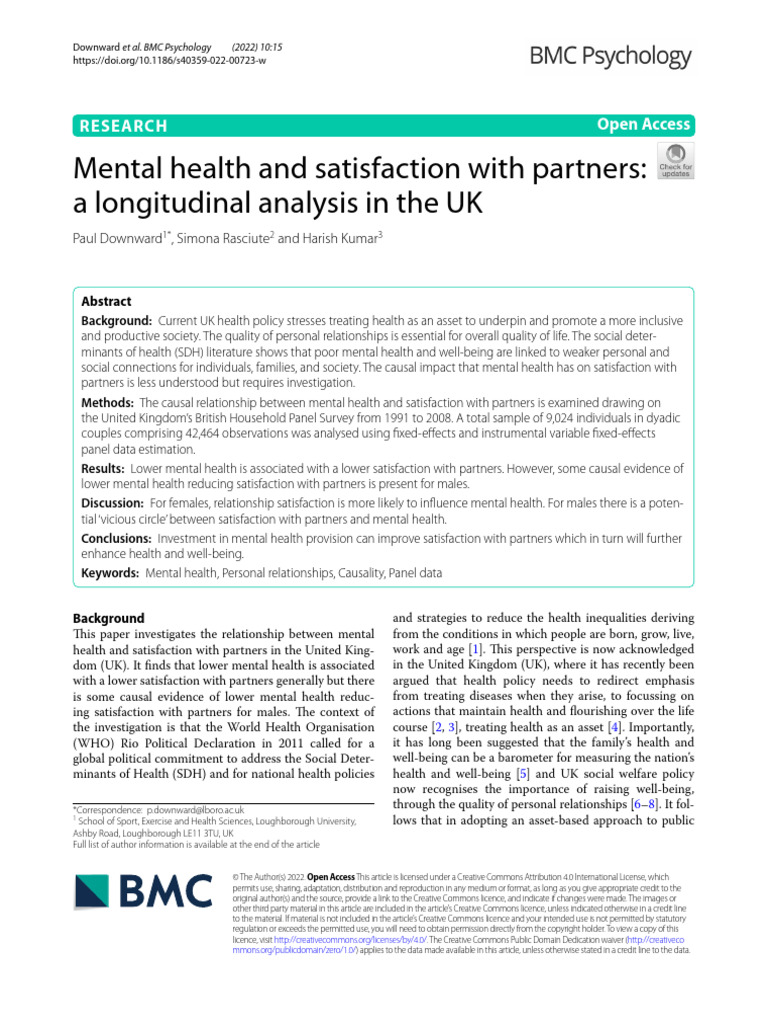 Mental Health and Satisfaction With Partners | PDF | Well Being | Fixed ...