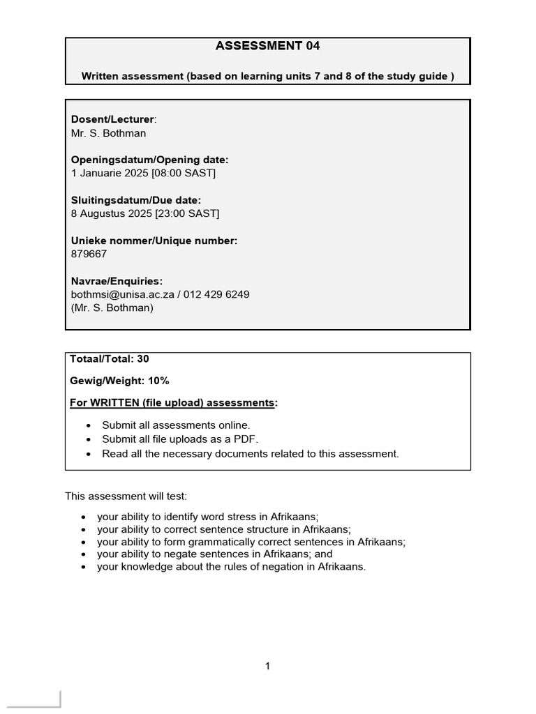 Afk1505 - Assessment 04 - 2025 | PDF | Stress (Linguistics) | Language Mechanics
