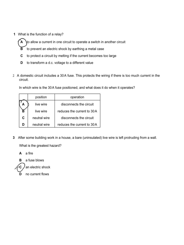 Dangers of Electricity (Multiple Choice) QP | PDF | Fuse (Electrical ...