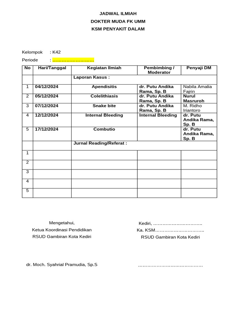 Form Jadwal Ilmiah DM | PDF