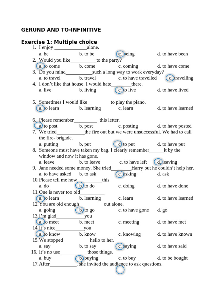 Gerund and Infinitive Exercises | PDF