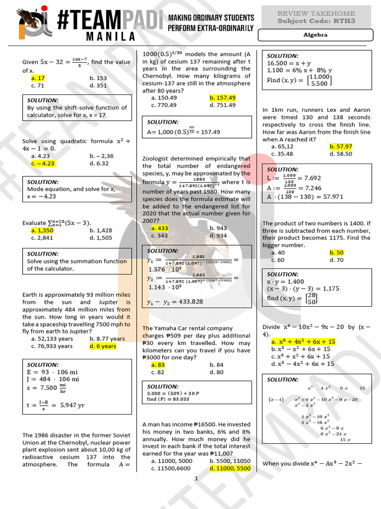Algebra Problem Set and Solutions | PDF | Mathematics