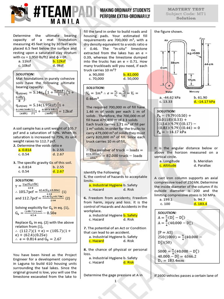 Mastery Test 1 (April 2025) Solution | PDF | Beam (Structure ...