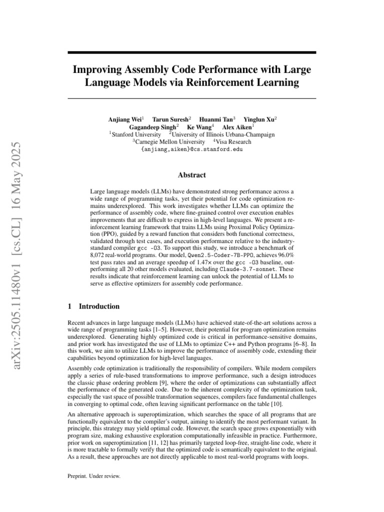 Improving Assembly Code Performance With Large Language Models Via Reinforcement Learning Pdf