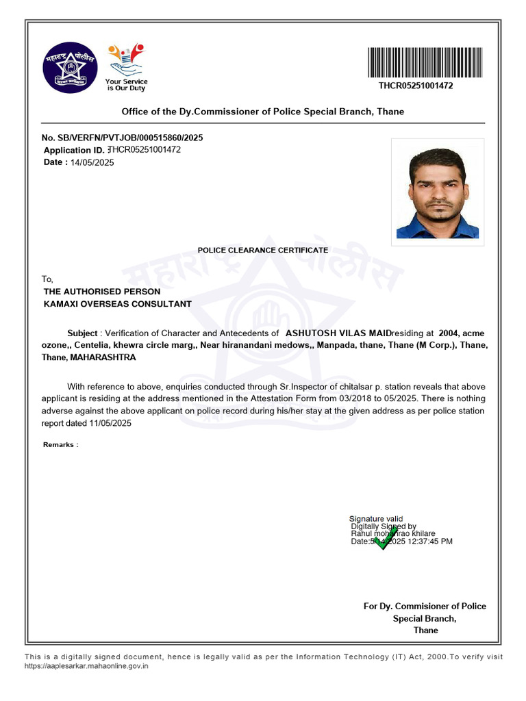 Thane Police Clearance Certificate | PDF