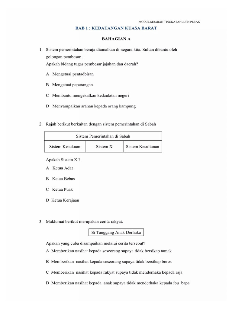 Latihan Sej Tingkatan 3 Soalan 1 | PDF