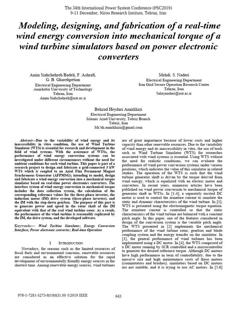 Modeling, Designing, and Fabrication of A Real-Time Wind Energy Conversion Into Mechanical ...
