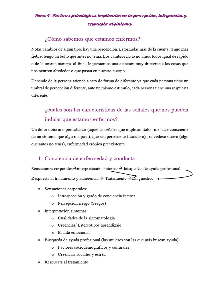 Tema 4. Factores Psicológicos Implicado en Las Percepdión, Integración ...