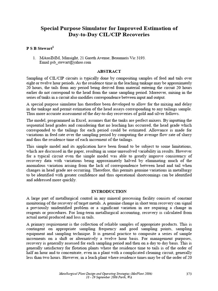 CIL CIP Simulator Improve Recovery | PDF | Errors And Residuals ...