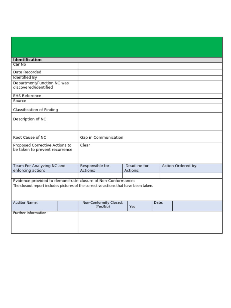 Corrective Action Request Form | PDF
