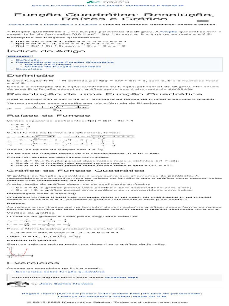 Função Quadrática_ Resolução, Raízes e Gráfico - Matemática Básica ...