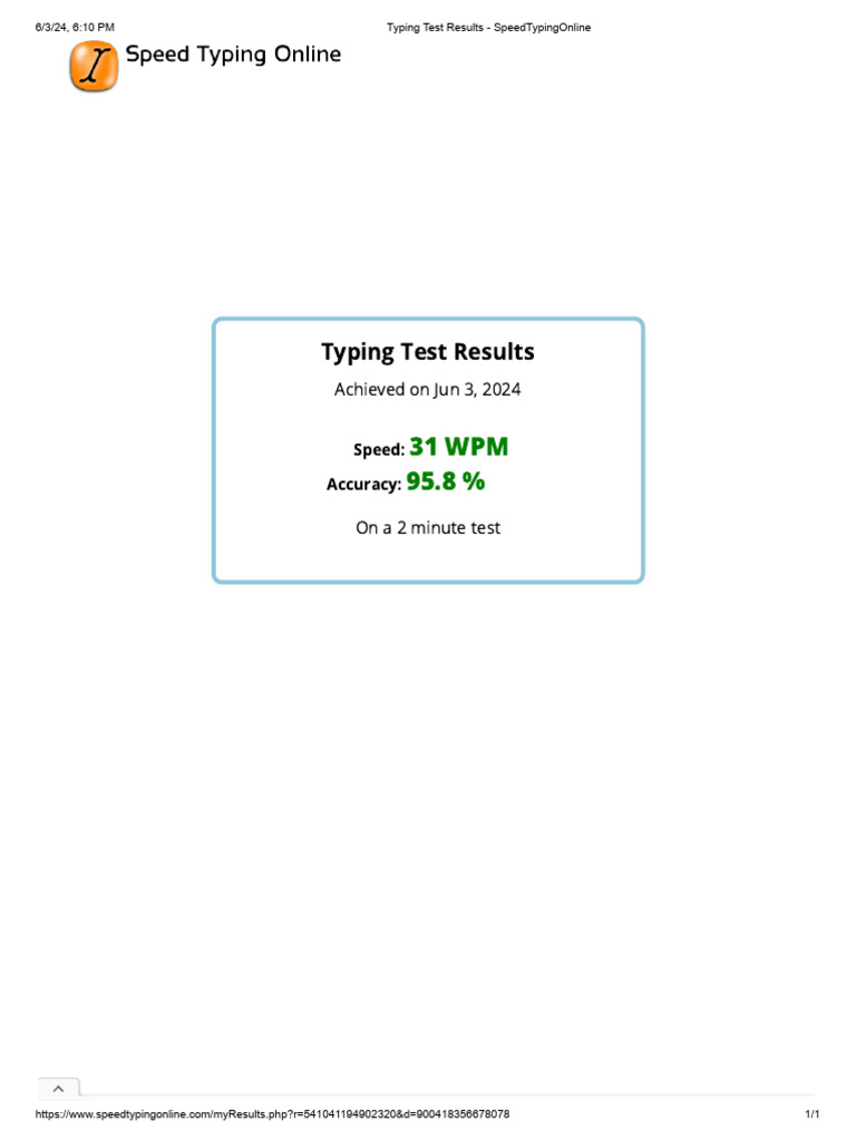 Typing Test Results - SpeedTypingOnline 2024 | PDF