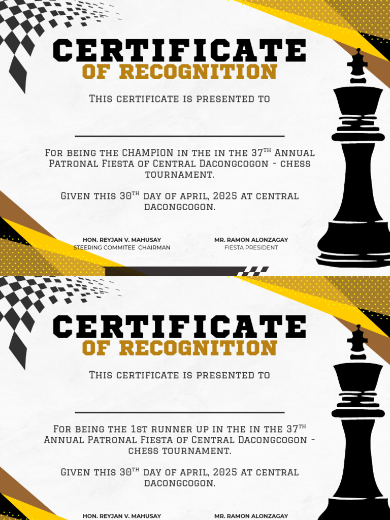 Yellow and Black Illustrative Chess Sports Certificate | PDF