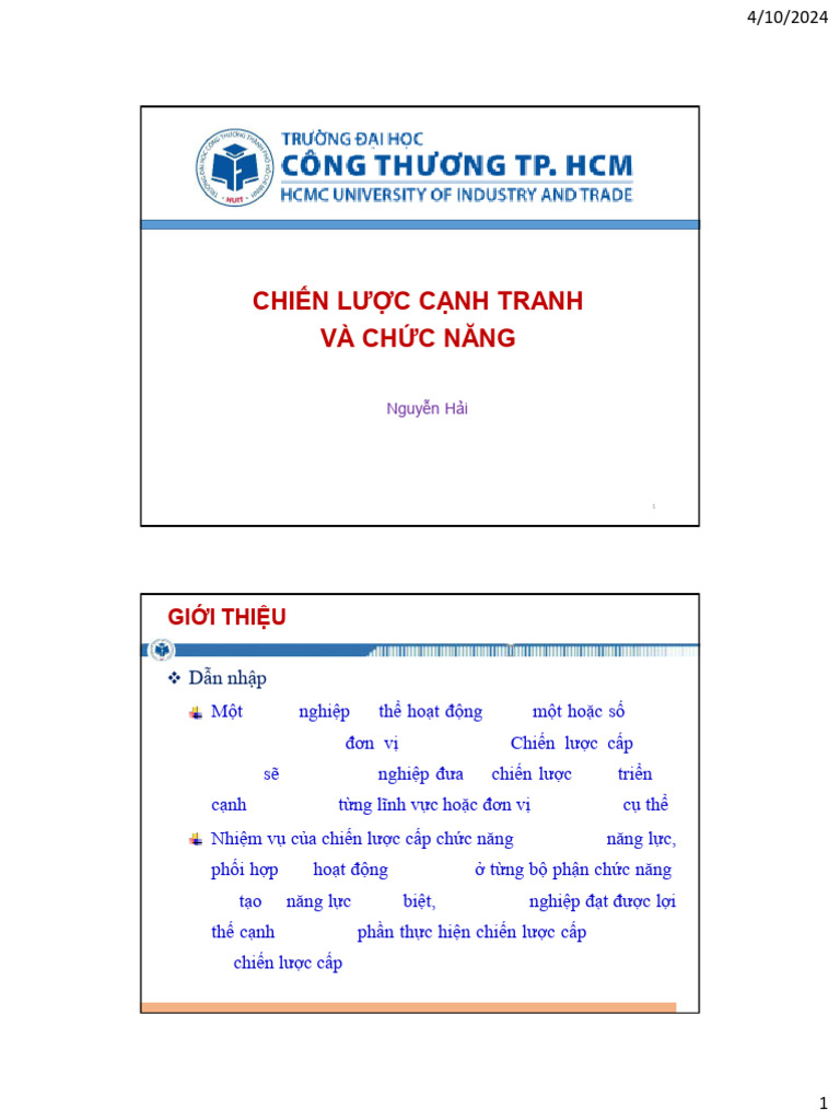 QTCL - HUIT. Chuong 7 - Chien Luoc Canh Tranh Va Chuc Nang | PDF