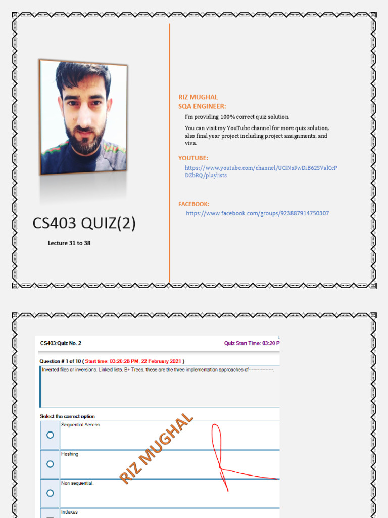 CS403 Quiz 2 Lec 31 To 38 | PDF