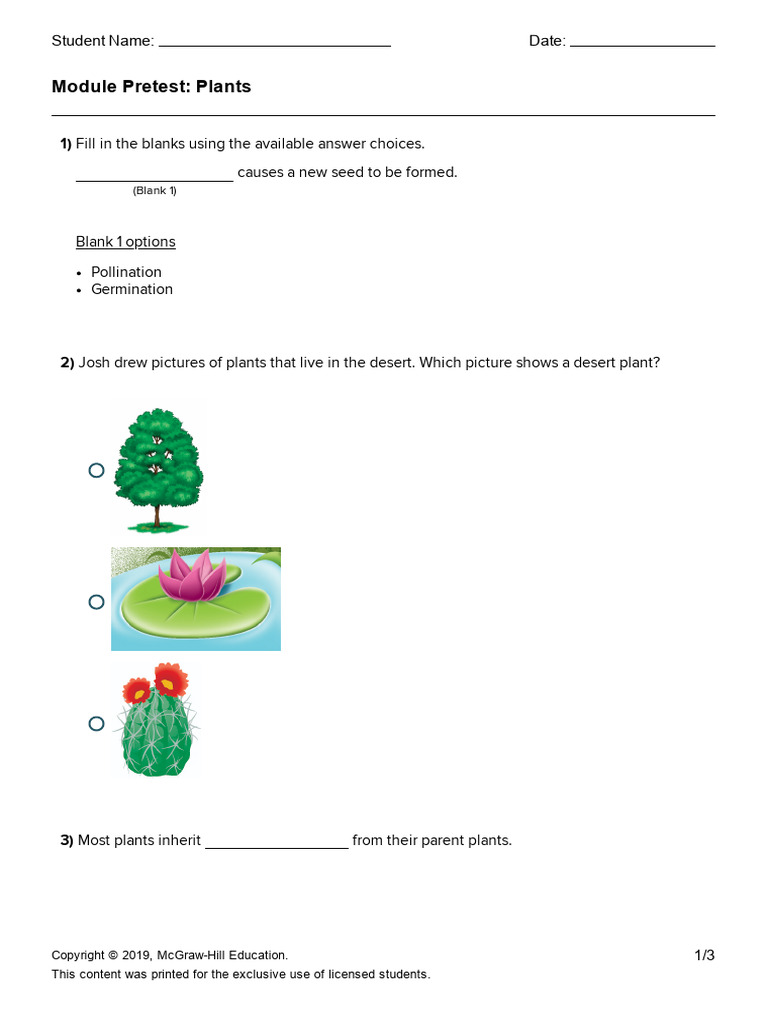 Plants Module Pretest Questions | PDF