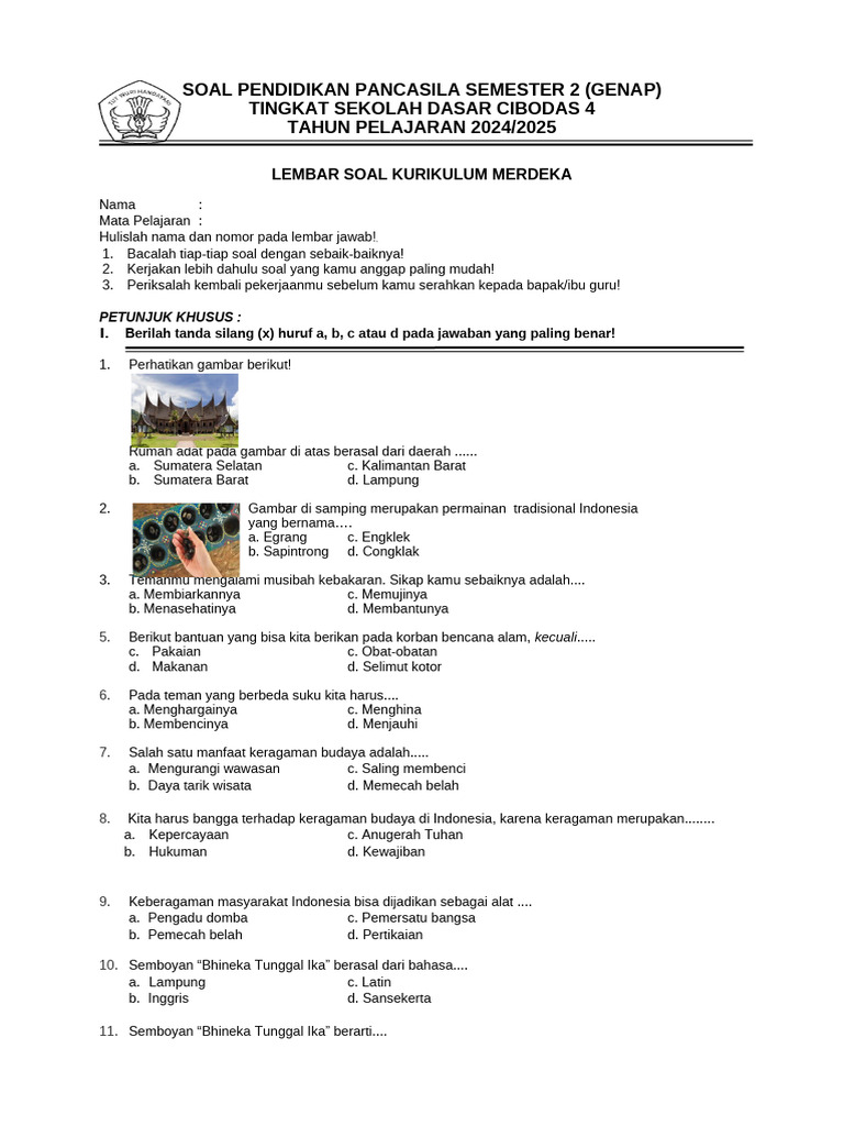 Soal Kelas III - PPKN | PDF