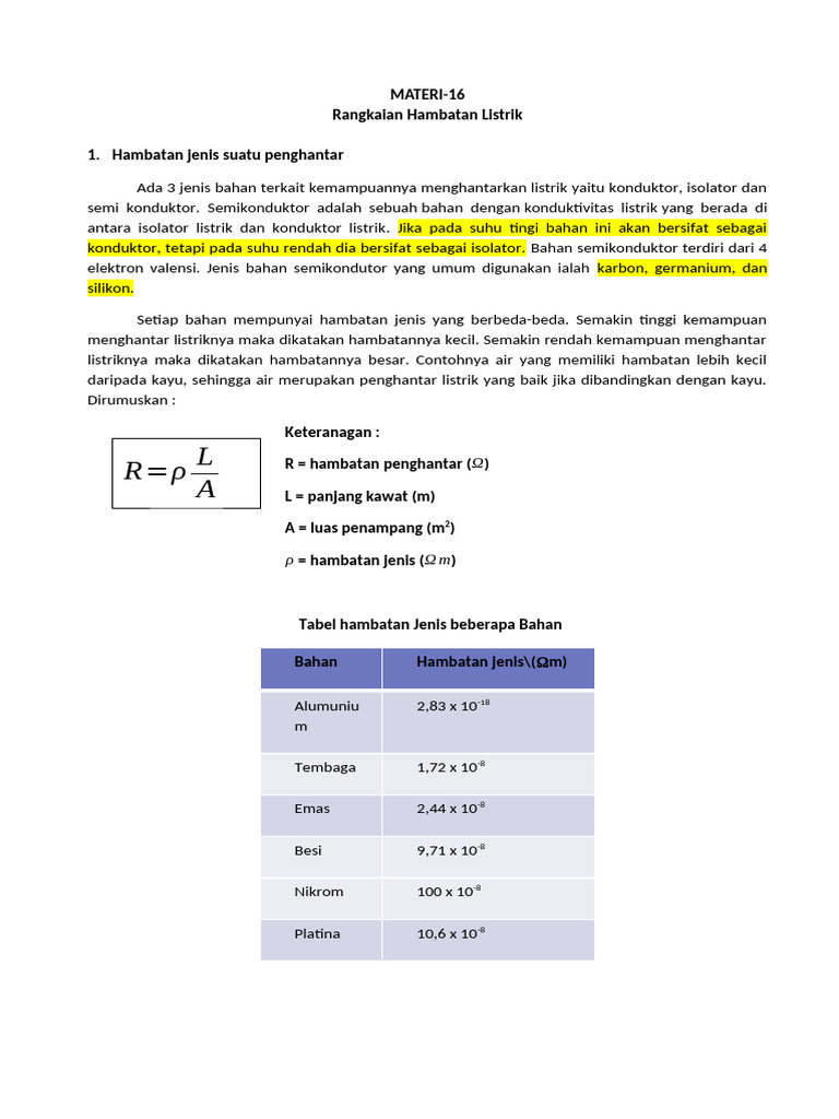Rangkaian Hambatan Listrik dan Bahan | PDF