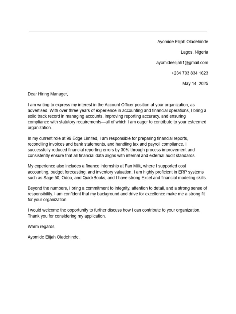 Cover Letter - Ayomide Elijah | PDF