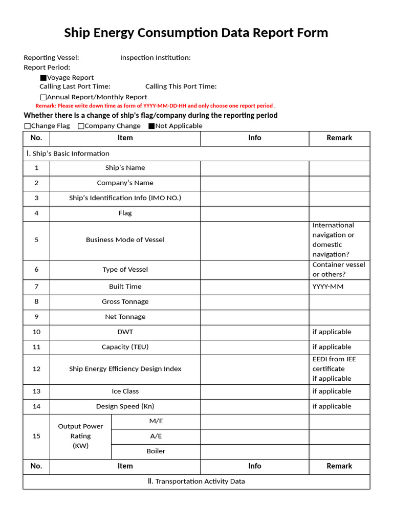 Ship Energy Consumption Report Form | PDF | Tonnage | Freight Transport