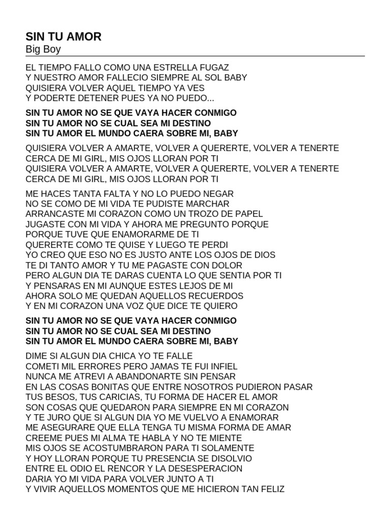 Sin Tu Amor Letra | PDF | Amor