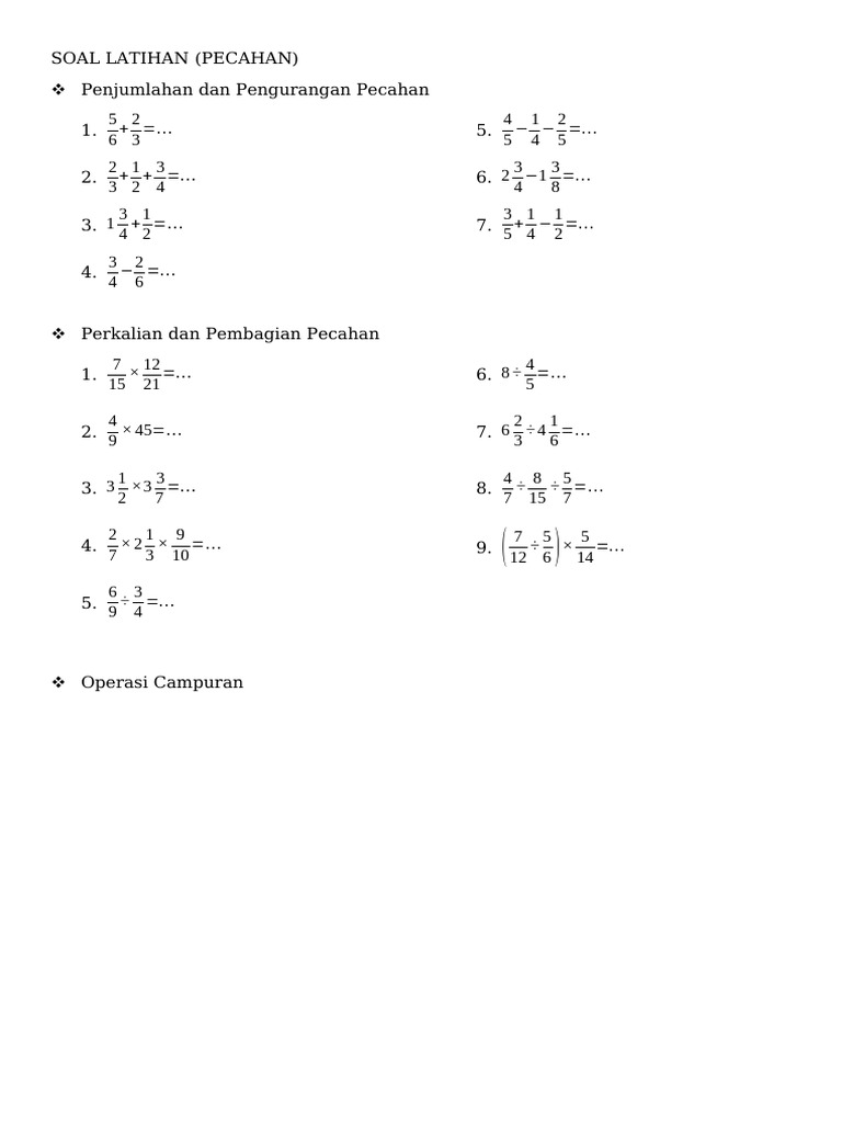 SOAL LATIHAN (Pecahan) | PDF