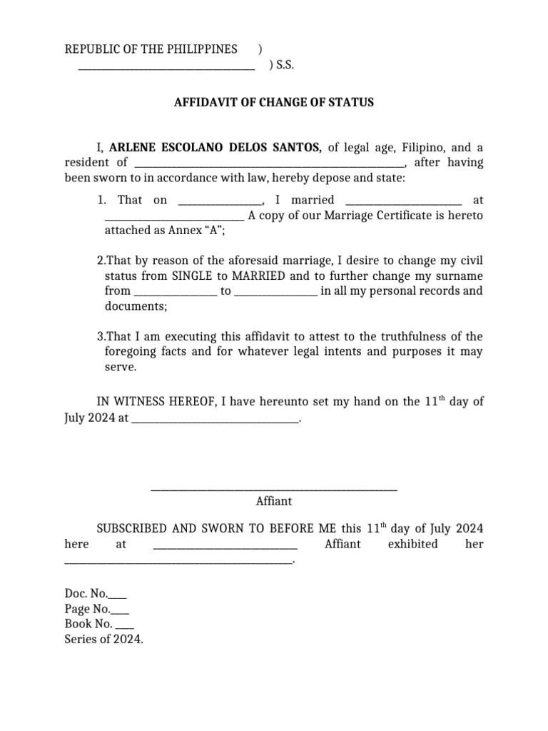 Affidavit of Change of Marital Status | PDF