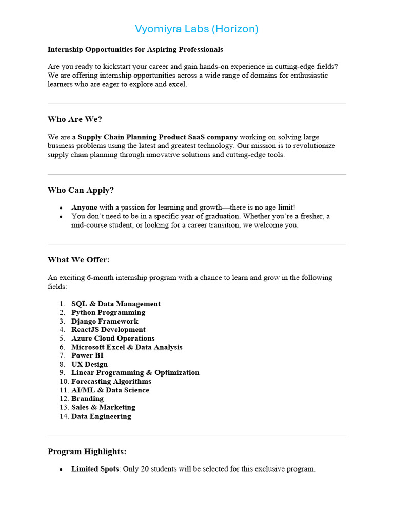 Internship Opportunities For Aspiring Students | PDF | Learning | Computing