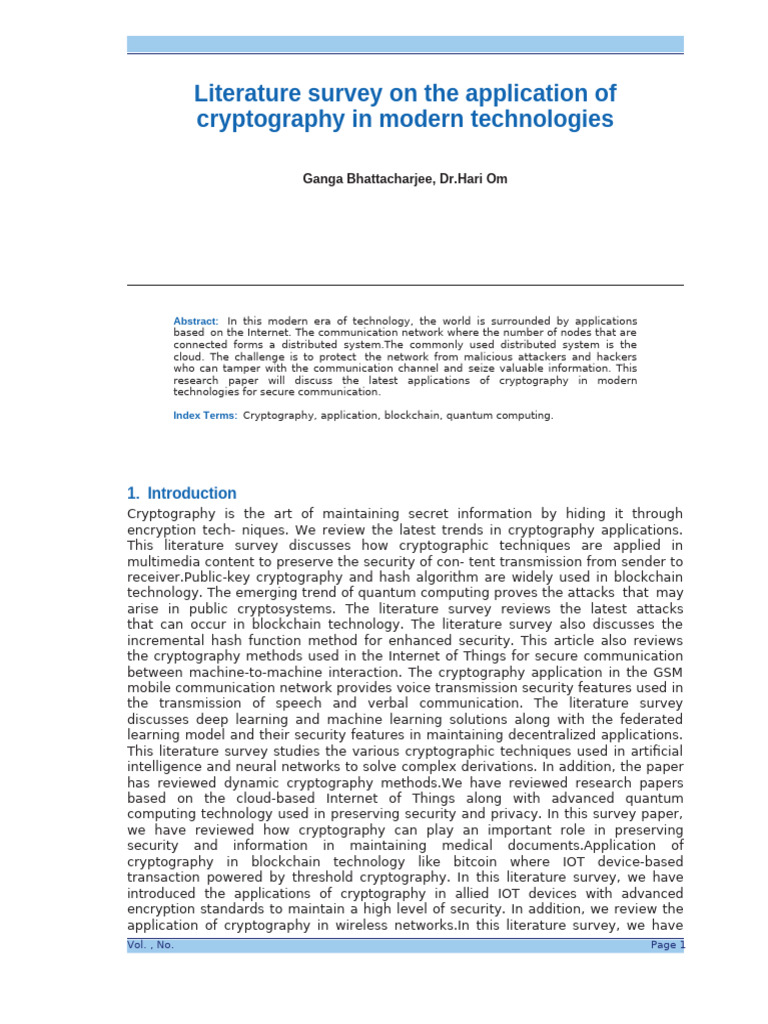 Literature Survey On The Application of | PDF | Cryptography | Encryption